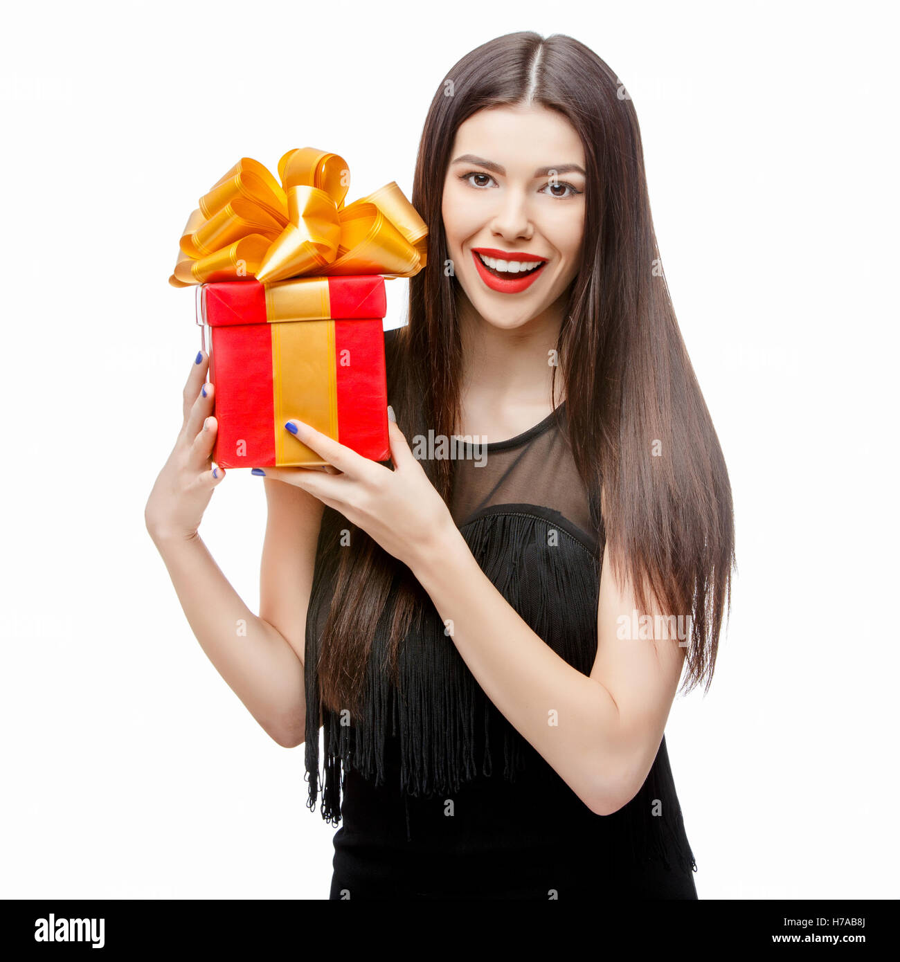 Attractive woman with gift box Stock Photo - Alamy