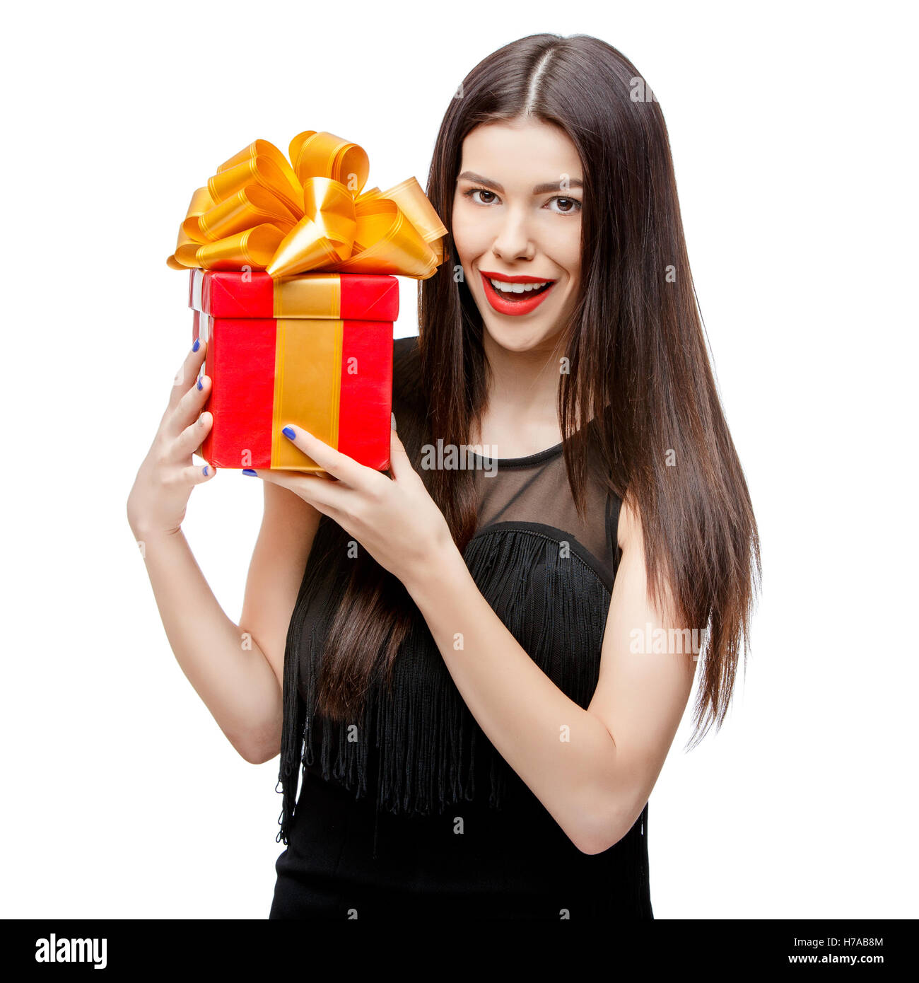 Attractive woman with gift box Stock Photo - Alamy