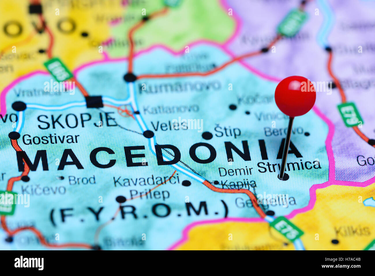 Strumica pinned on a map of Macedonia Stock Photo - Alamy