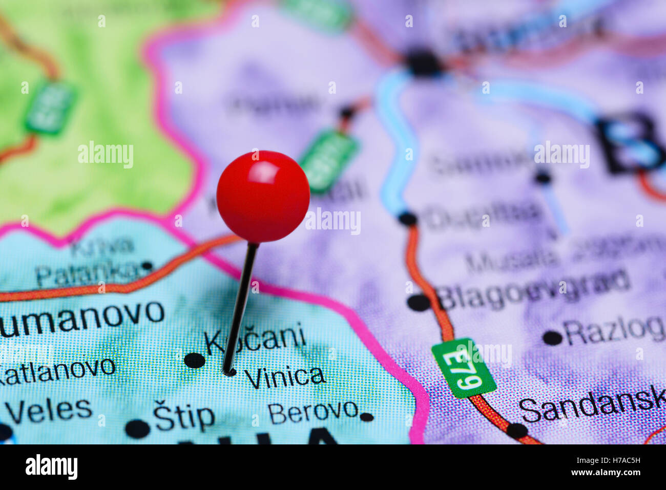 Vinica pinned on a map of Macedonia Stock Photo - Alamy