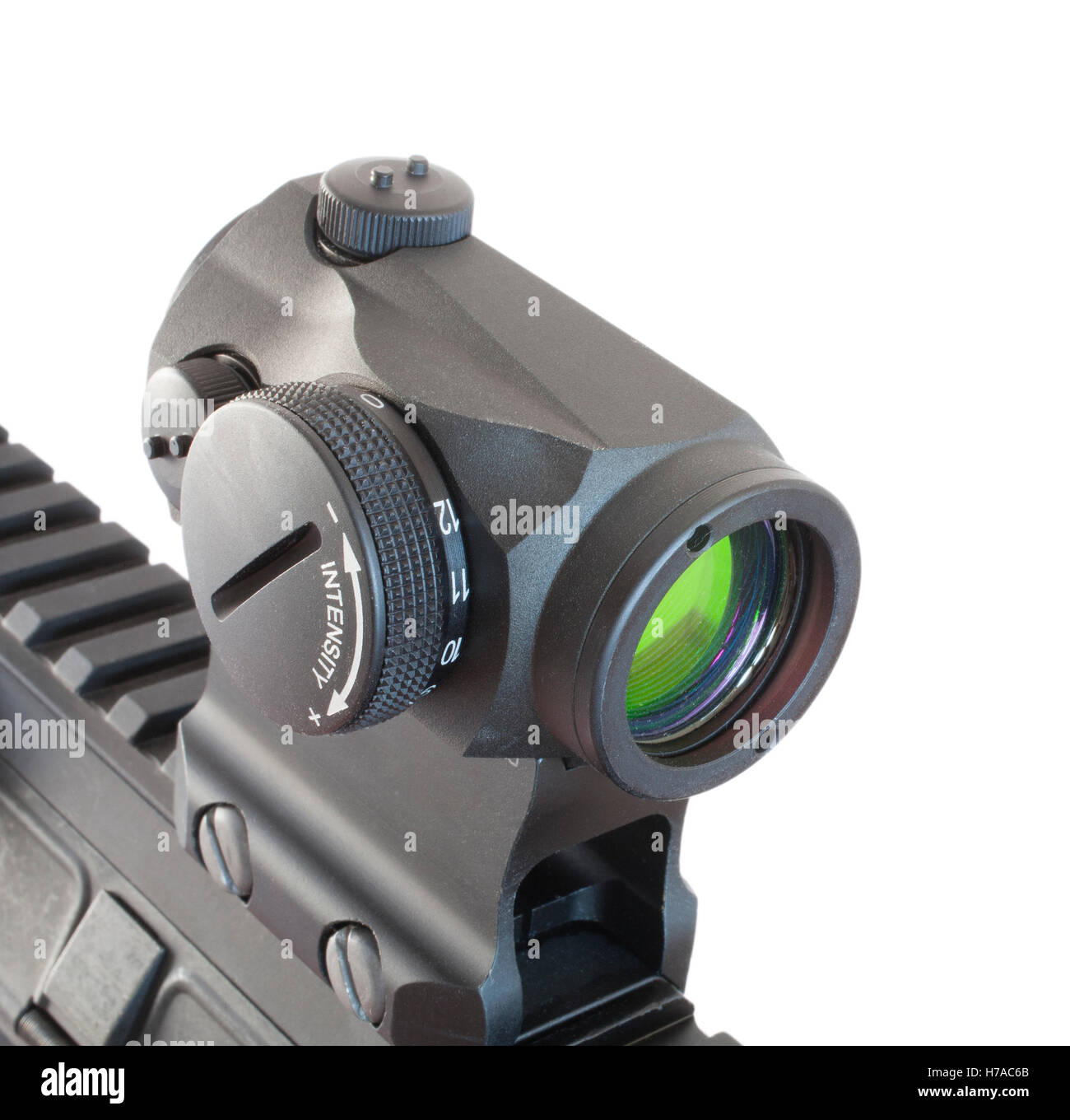 Electronic dot sight mounted on the rail of a modern sporting rifle ...