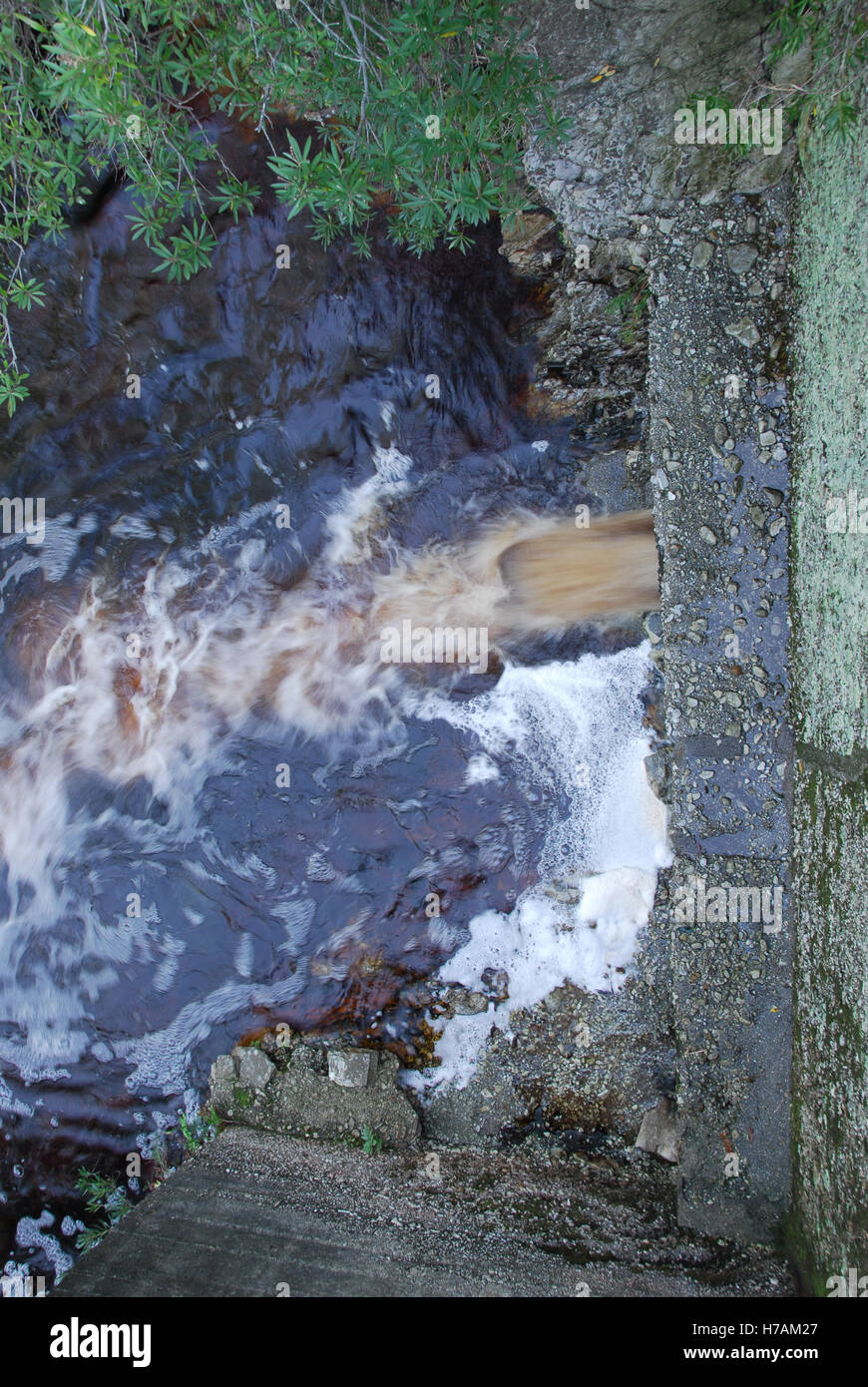 Aerial view of storm water flowing from a drain Stock Photo - Alamy