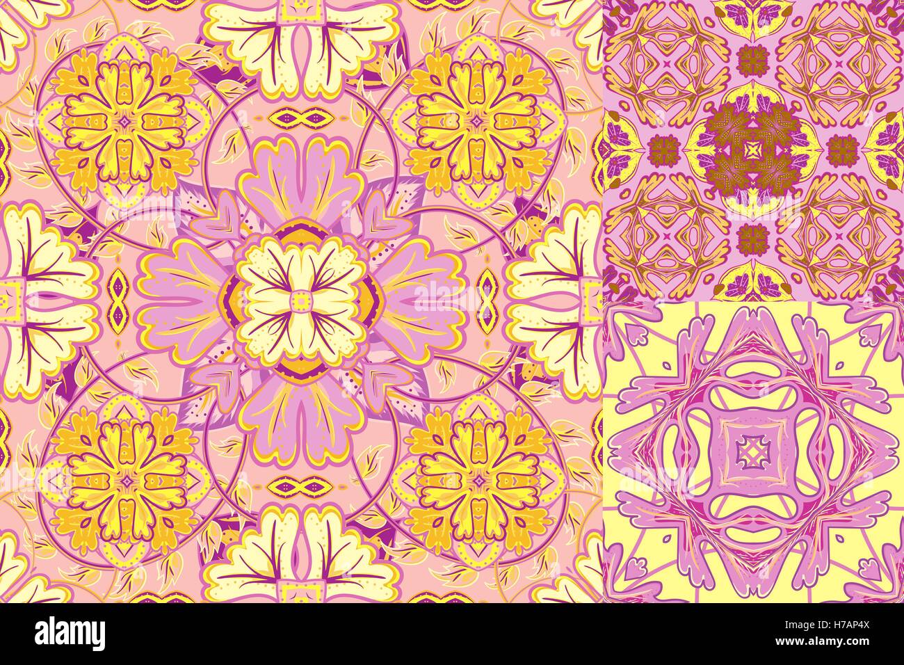 Set with Beautiful seamless ornamental tile background. Vector ...