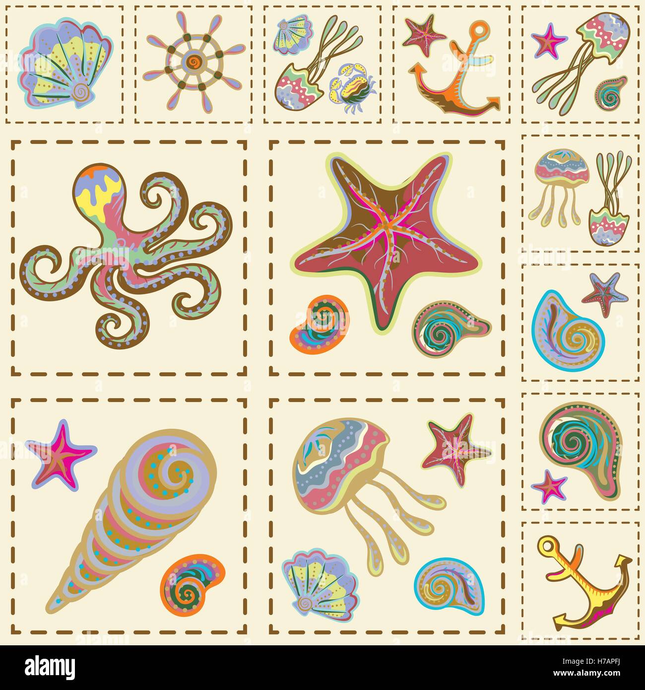 Vector Marine Seamless Pattern. Sea Patchwork Stock Vector Image & Art ...
