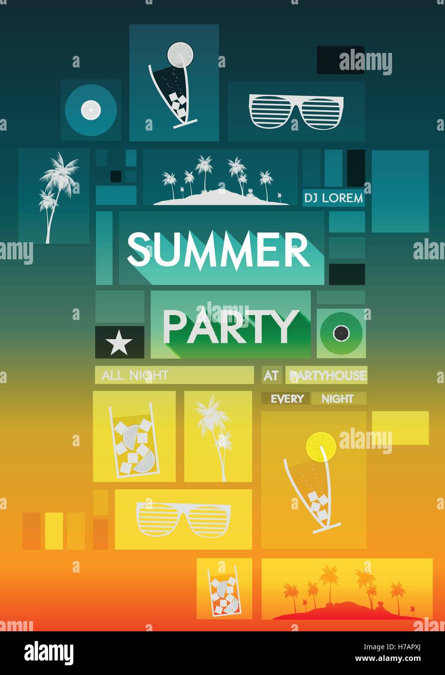 Retro Mosaic Summer Poster - Vector Illustration Stock Vector Image ...