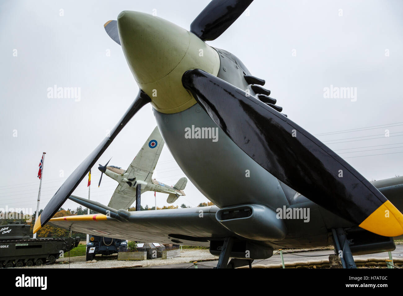 A Spitfire and Hurricane on display at Eden Camp Museum, near Malton ...