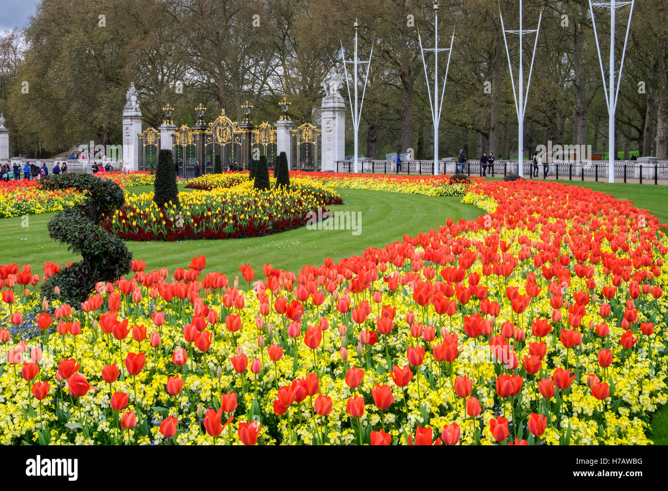 Canada Gates at the entrance to Green Park with tulips, London Stock ...