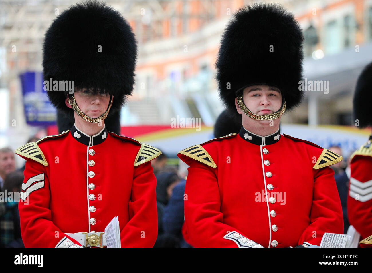 Waterloo Station, London, UK 3 Nov 2016 - The band of the Grenadier ...