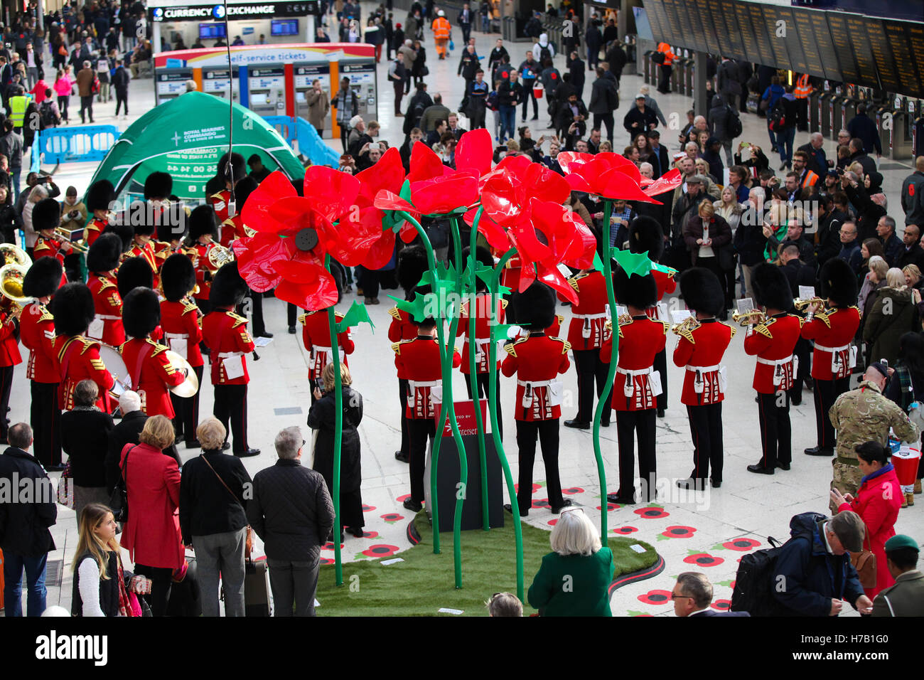 Waterloo Station, London, UK 3 Nov 2016 - The band of the Grenadier ...