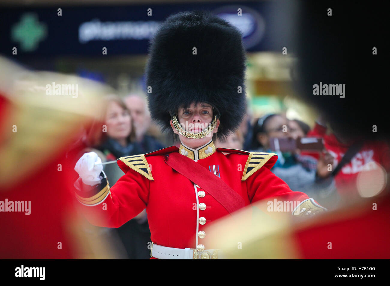 Waterloo Station, London, UK 3 Nov 2016 - The band of the Grenadier ...