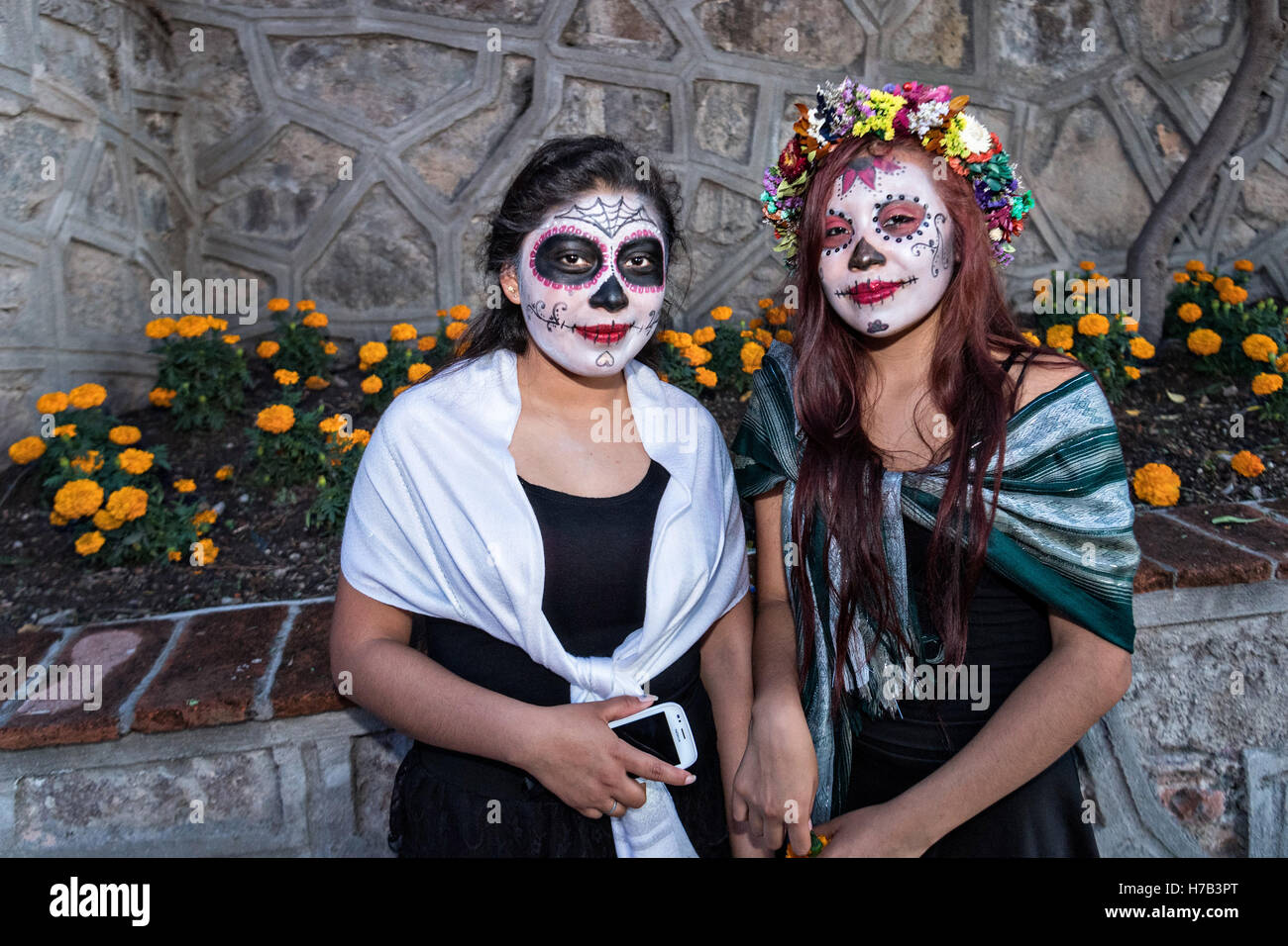 Young women dressed as La Calavera Catrina during the final day of the ...