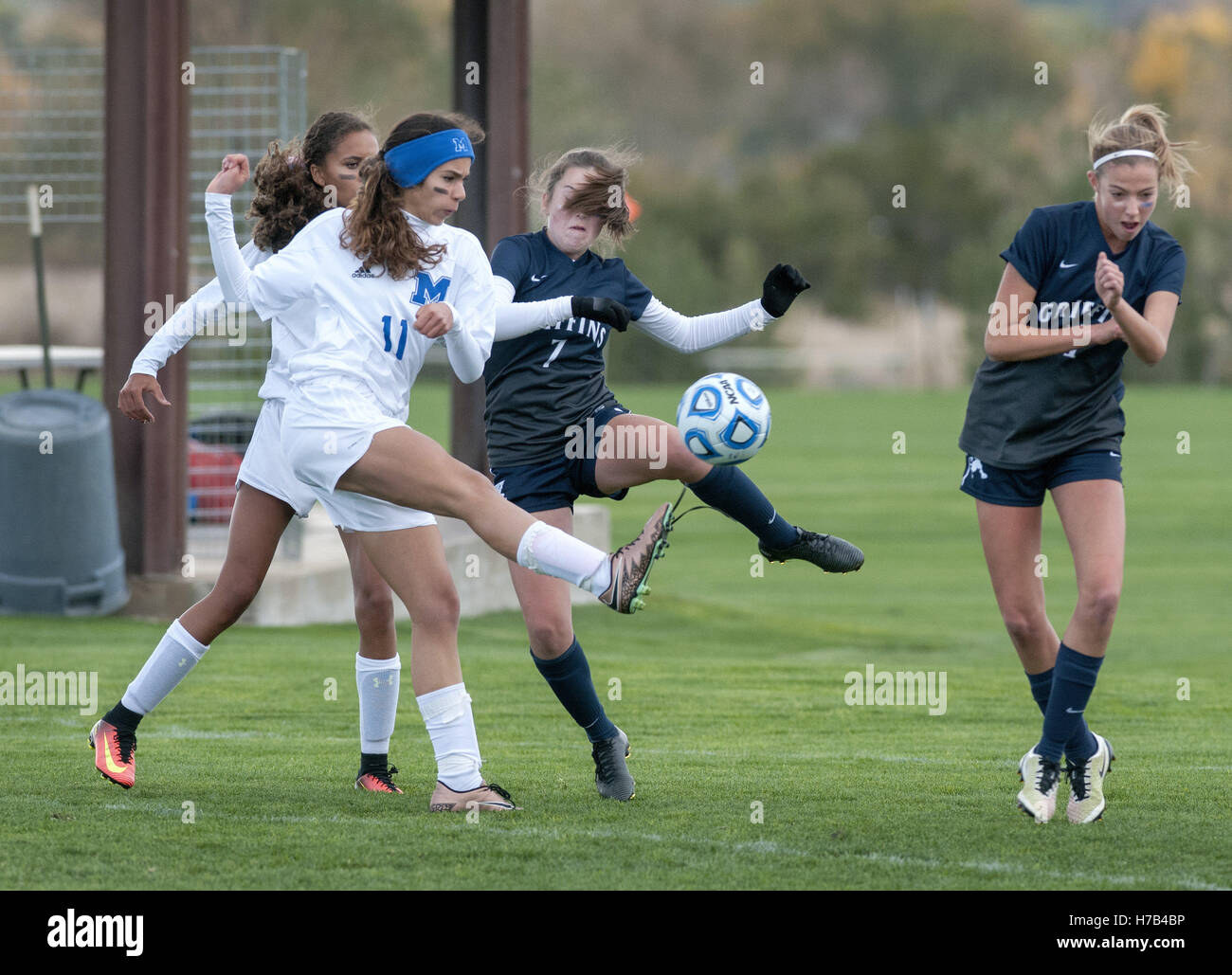 Usa. 3rd Nov, 2016. From left, St. Michael's Astid Giblin fires a shot ...