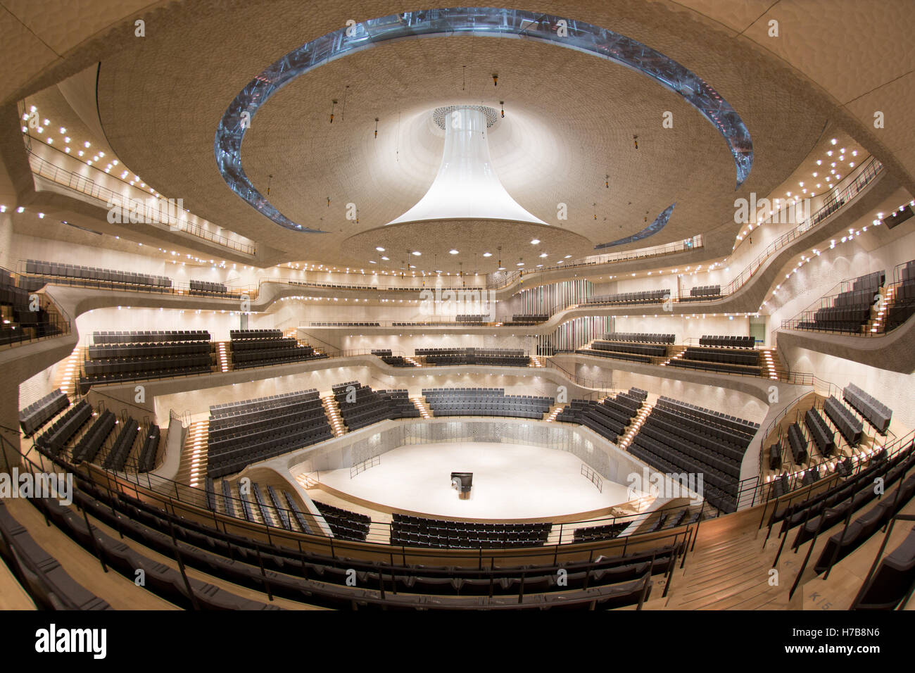A grand piano stands on the stage of the Grosser Saal during a press ...