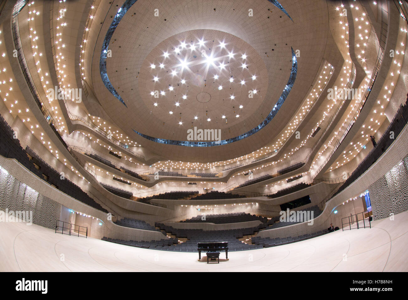 A grand piano stands on the stage of the Grosser Saal during a press ...