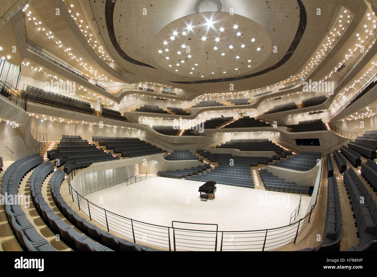 A grand piano stands on the stage of the Grosser Saal during a press ...