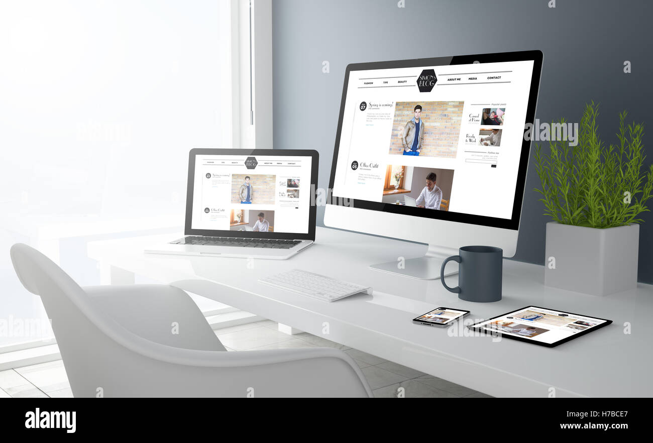3d rendering of desktop with all devices showing modern design blog ...