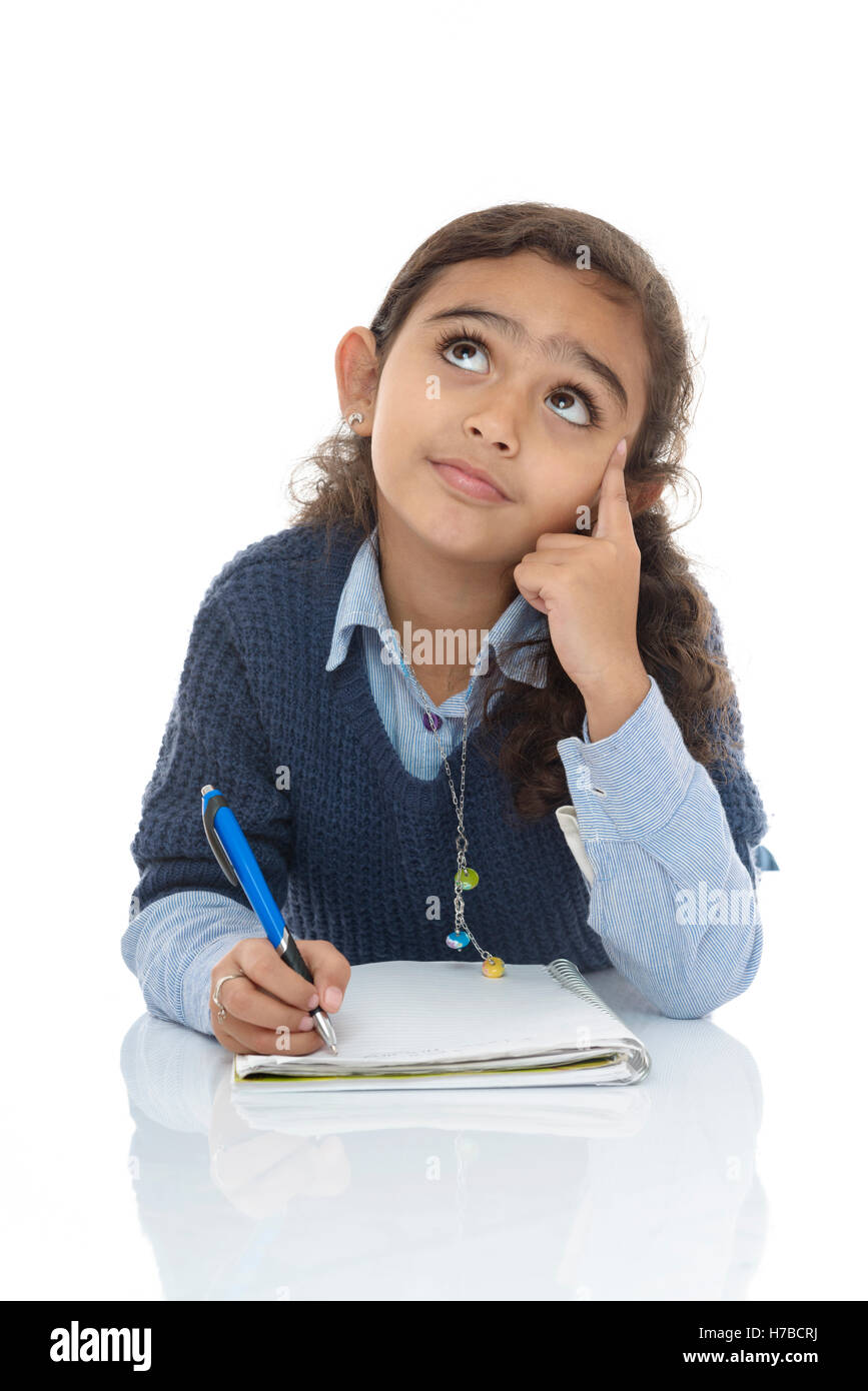 Young Girl Thinking for Answer Isolated on White Background Stock Photo ...
