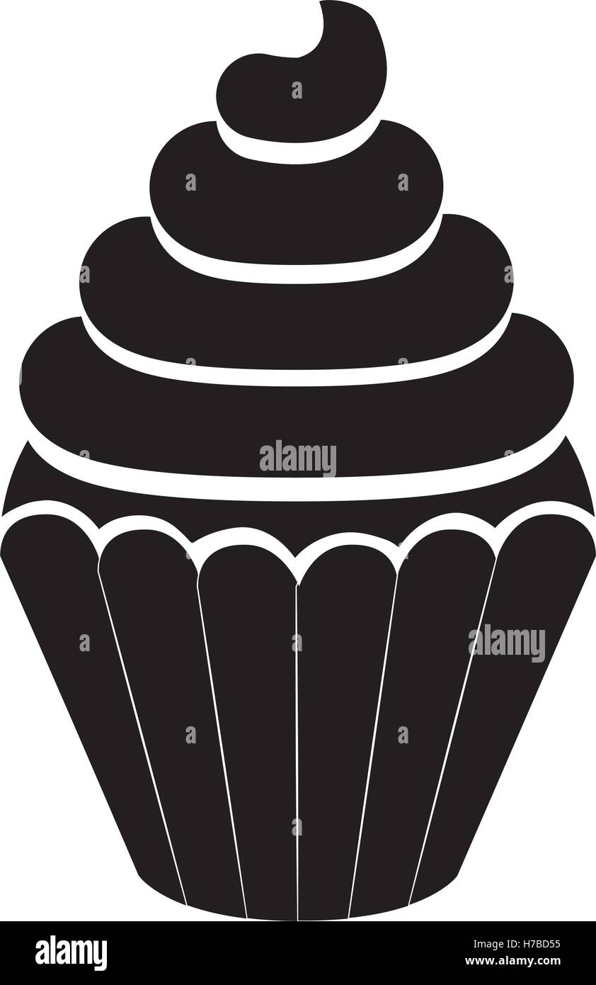 Silhouette Of Sweet Cupcake Dessert Icon Over White Background Vector