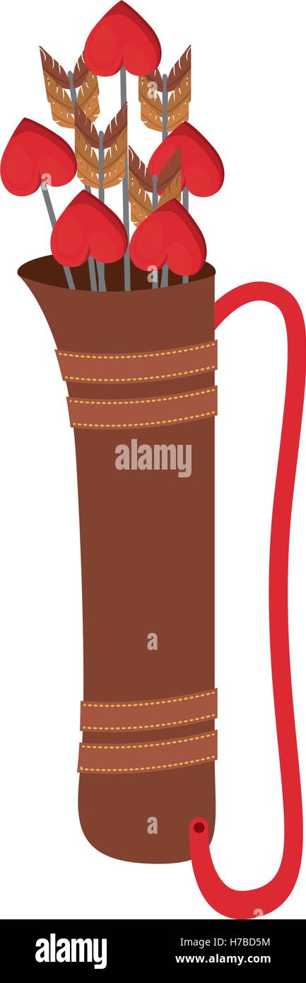 bag with hearts arrows inside over white background. cupid weapon ...