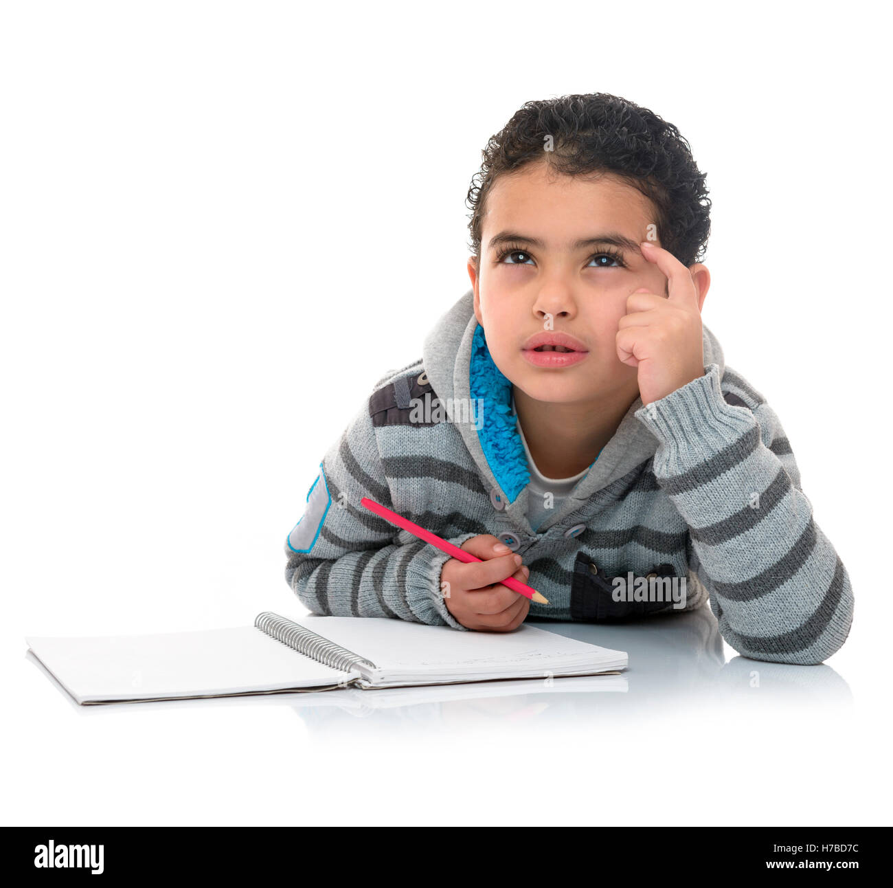 Studying Boy Thinking for Answer Isolated on White Background Stock ...