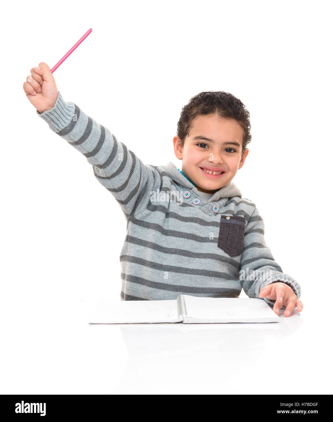 Happy Smiling Young Schoolboy Studying Isolated on White Background ...