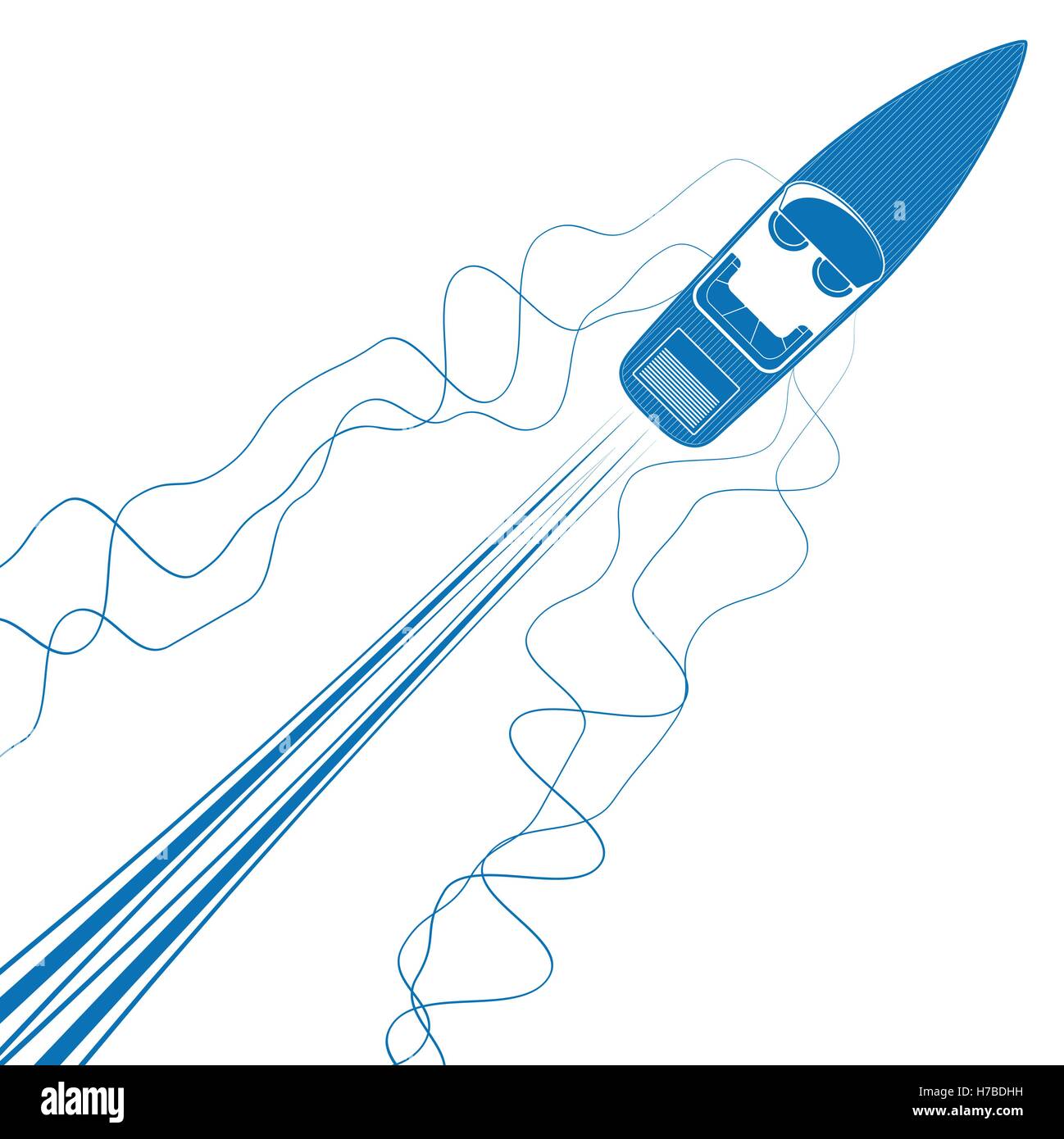 Speed boat in the ocean top aerial view. Summer vacation poster with ...