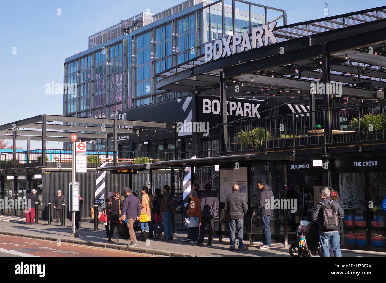 Newly opened but unfinished Boxpark pop-up mall selling street food and ...