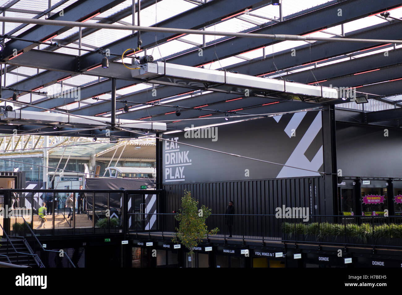 Newly opened but unfinished Boxpark pop-up mall selling street food and ...
