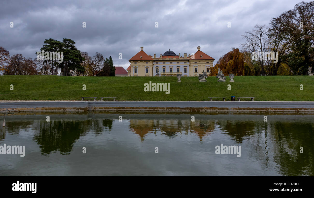Austelitz, Slavkov Castle and lagoon with castle reflection Stock Photo ...