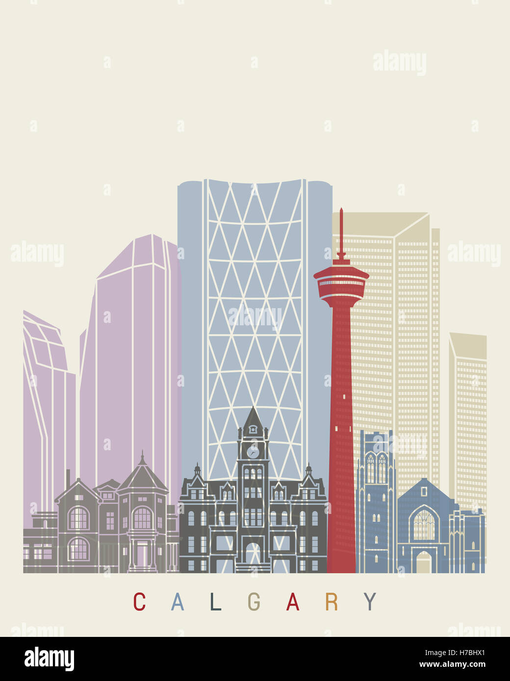 Calgary skyline poster in editable vector file Stock Photo - Alamy
