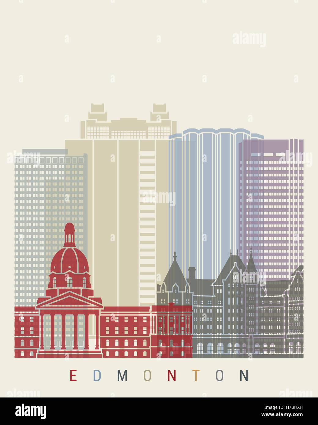 Edmonton skyline poster in editable vector file Stock Photo - Alamy