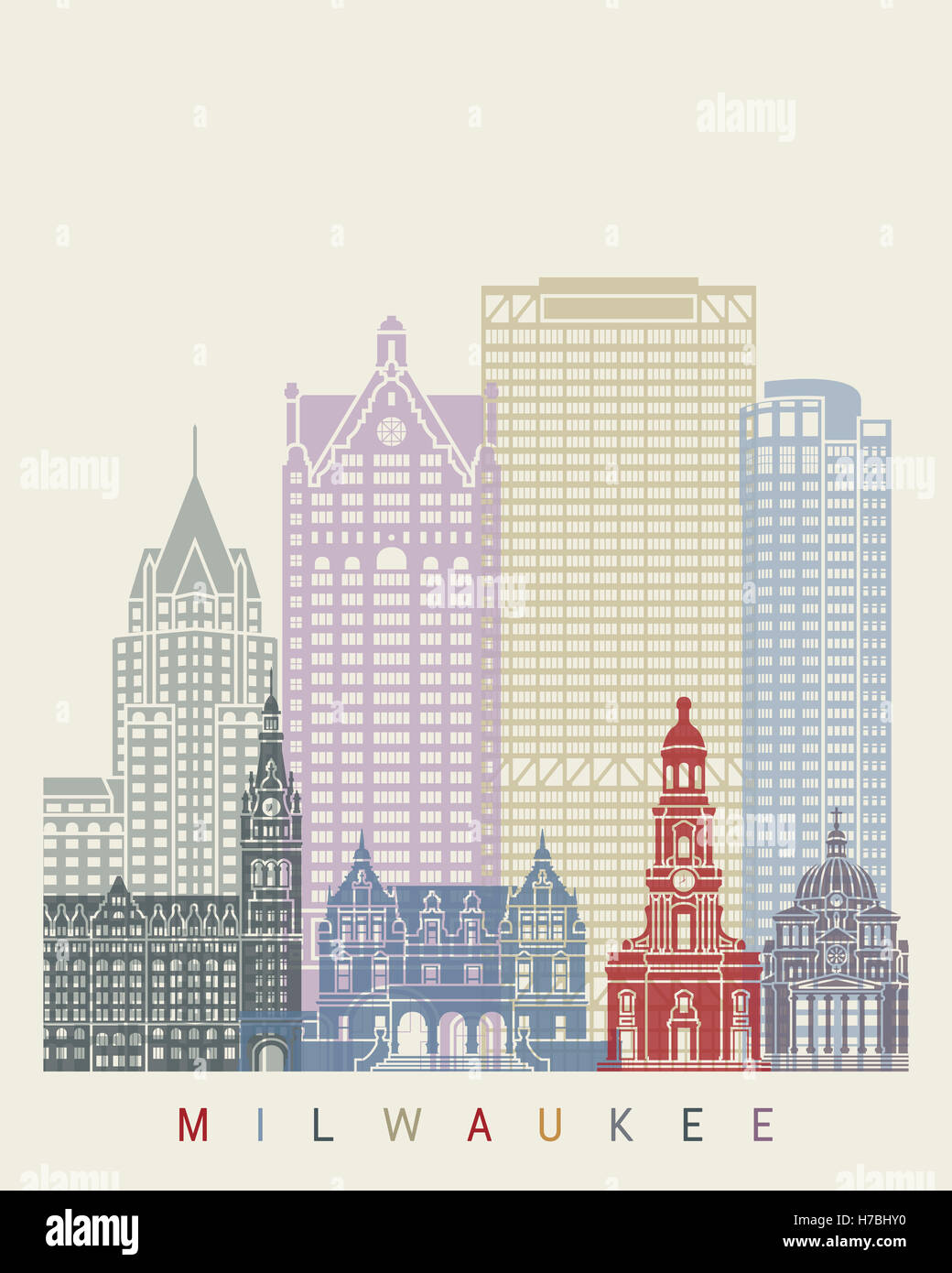 Milwaukee skyline poster in editable vector file Stock Photo - Alamy