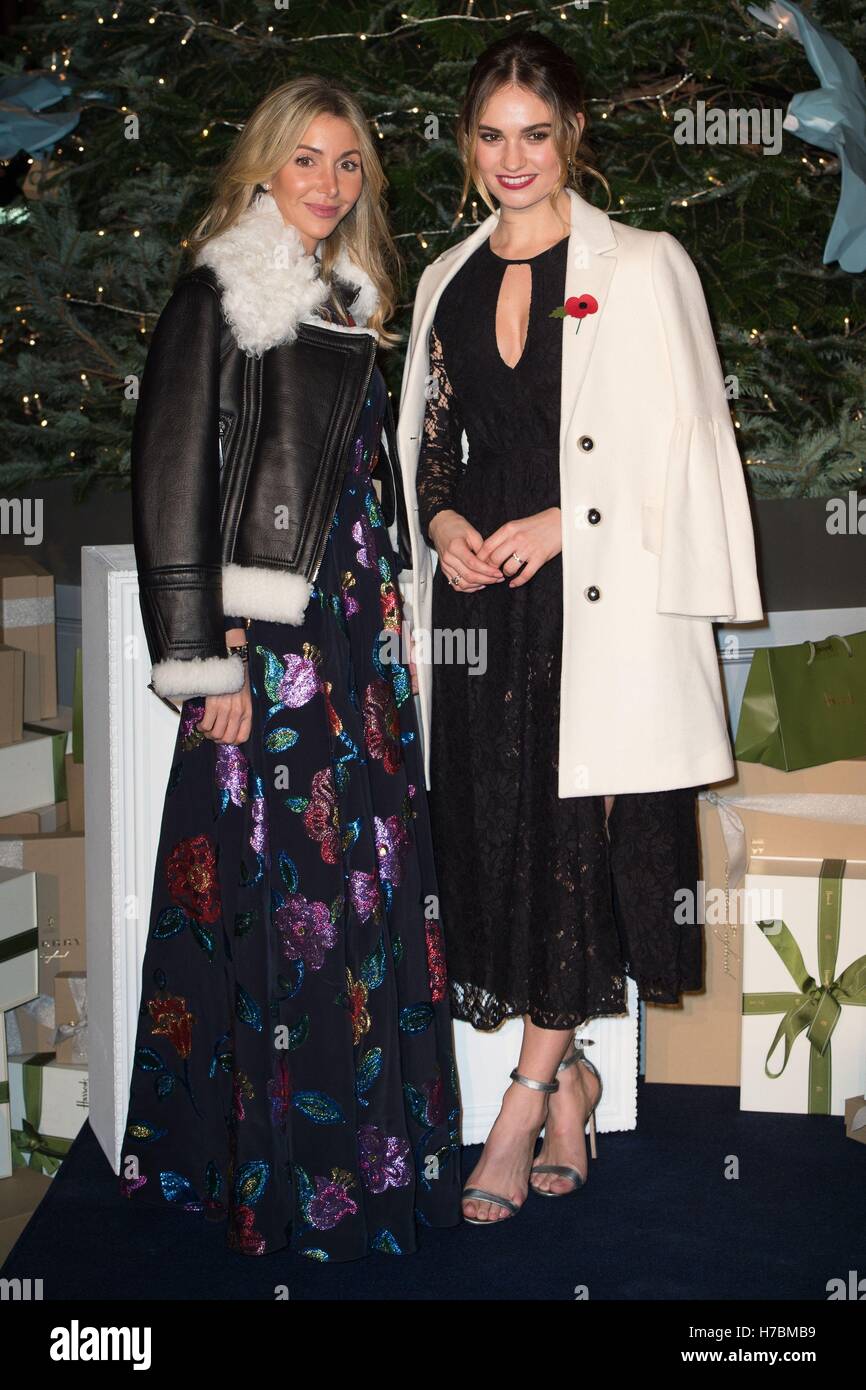 Helen David from Harrods and Lily James turns on the Christmas tree ...
