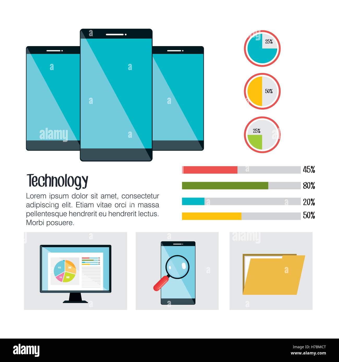 infographic technology flat icons vector illustration design Stock ...