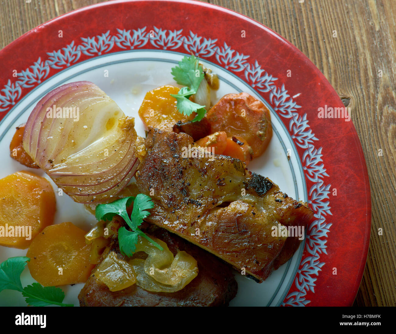Roasted iberico pork loin close up Stock Photo - Alamy