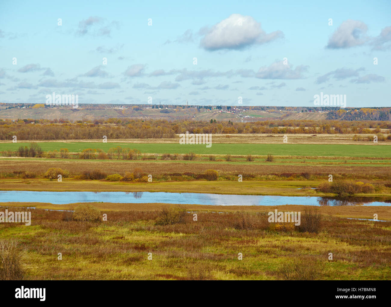 Fall River,Autumn rural landscape . Arkhangelsk region, Russia Stock ...