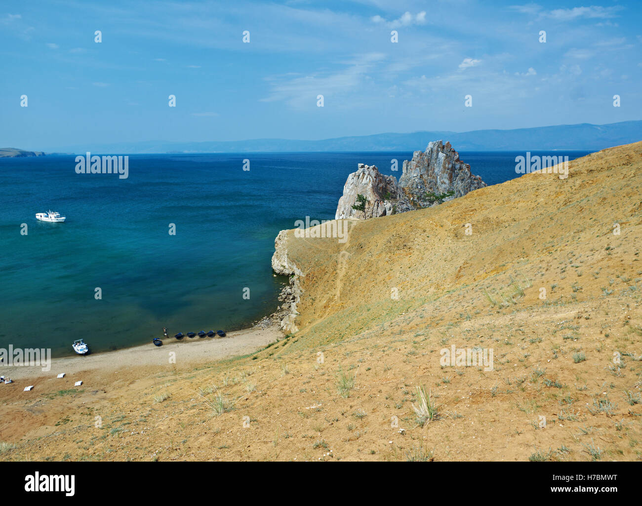 Rock Shamanka at headland Burhan .Olkhon island, lake Baikal, Siberia ...