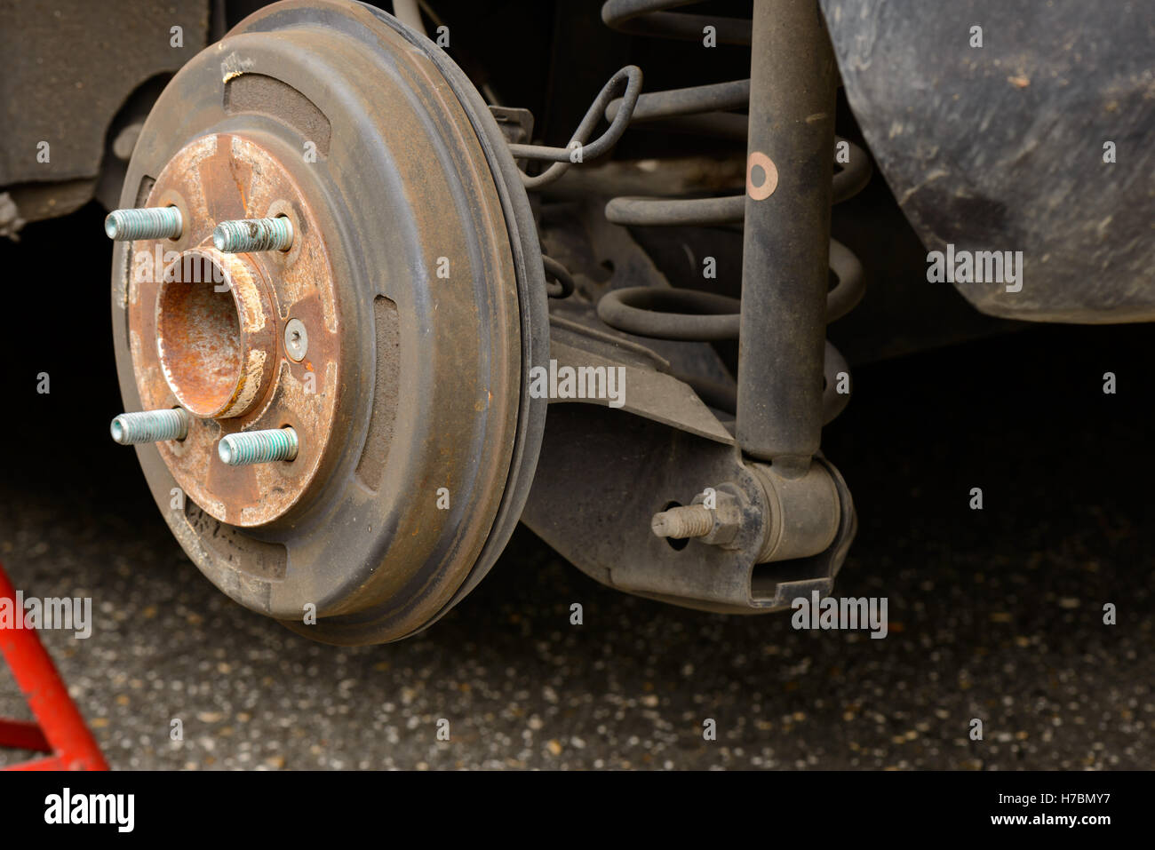 Back of car Brakes and shock absorber Stock Photo - Alamy
