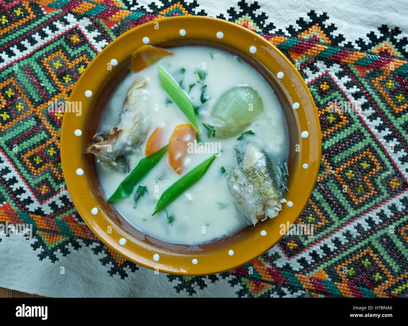Zupa rybna - vintage Fish soup in Galichyna with sour cream and ...