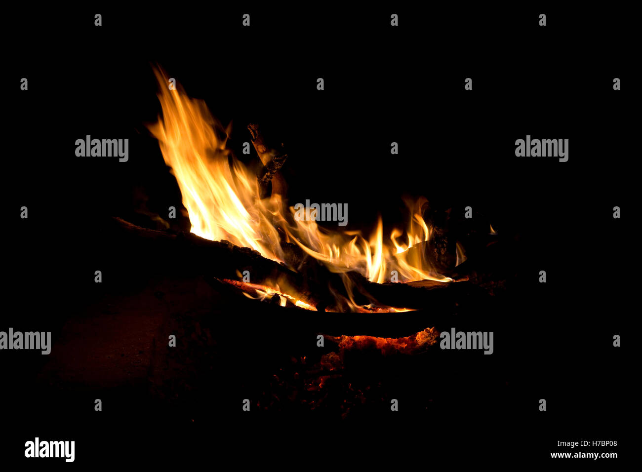 Camp fire burning at night Murera Springs Eco Lodge Meru Kenya Stock ...