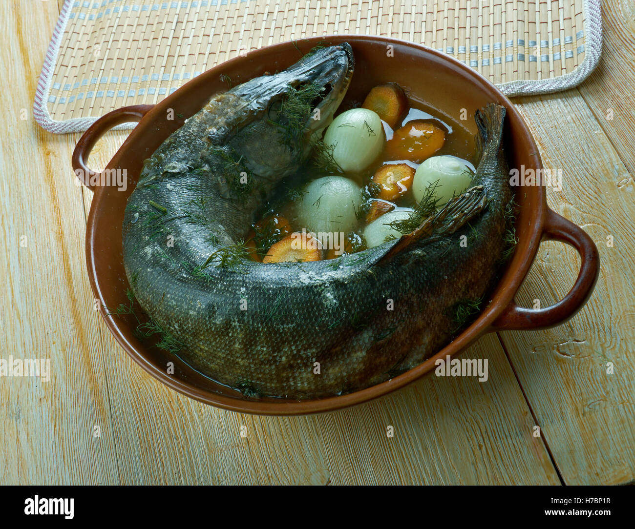 uunihauki Baked pike in Finnish. close up Stock Photo - Alamy