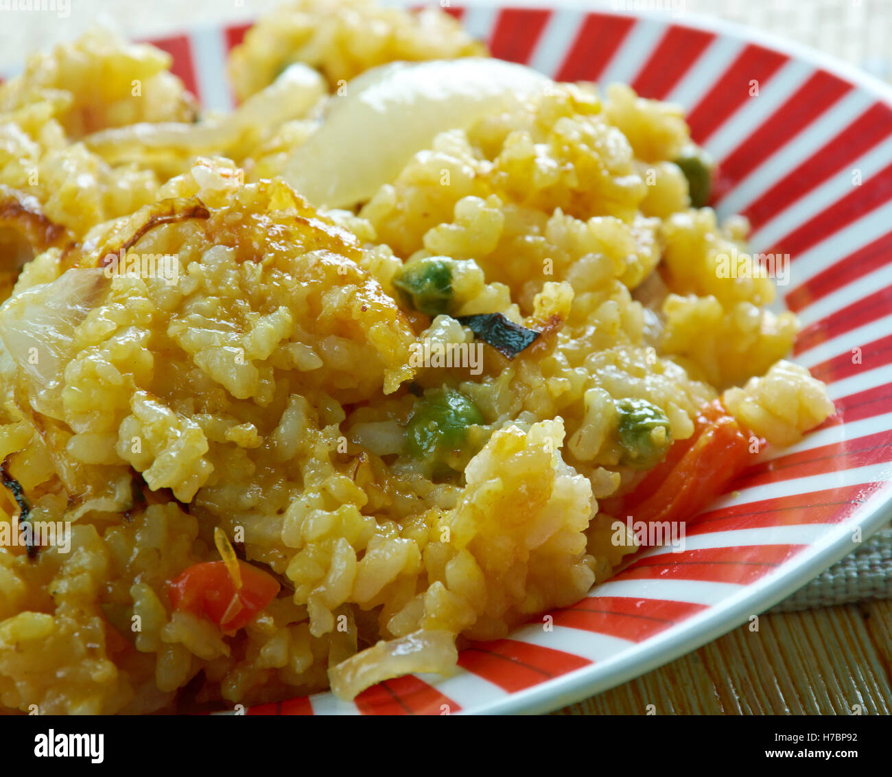 Traditional Bahraini Muhammar sweet rice dish seasoned with spices and ...