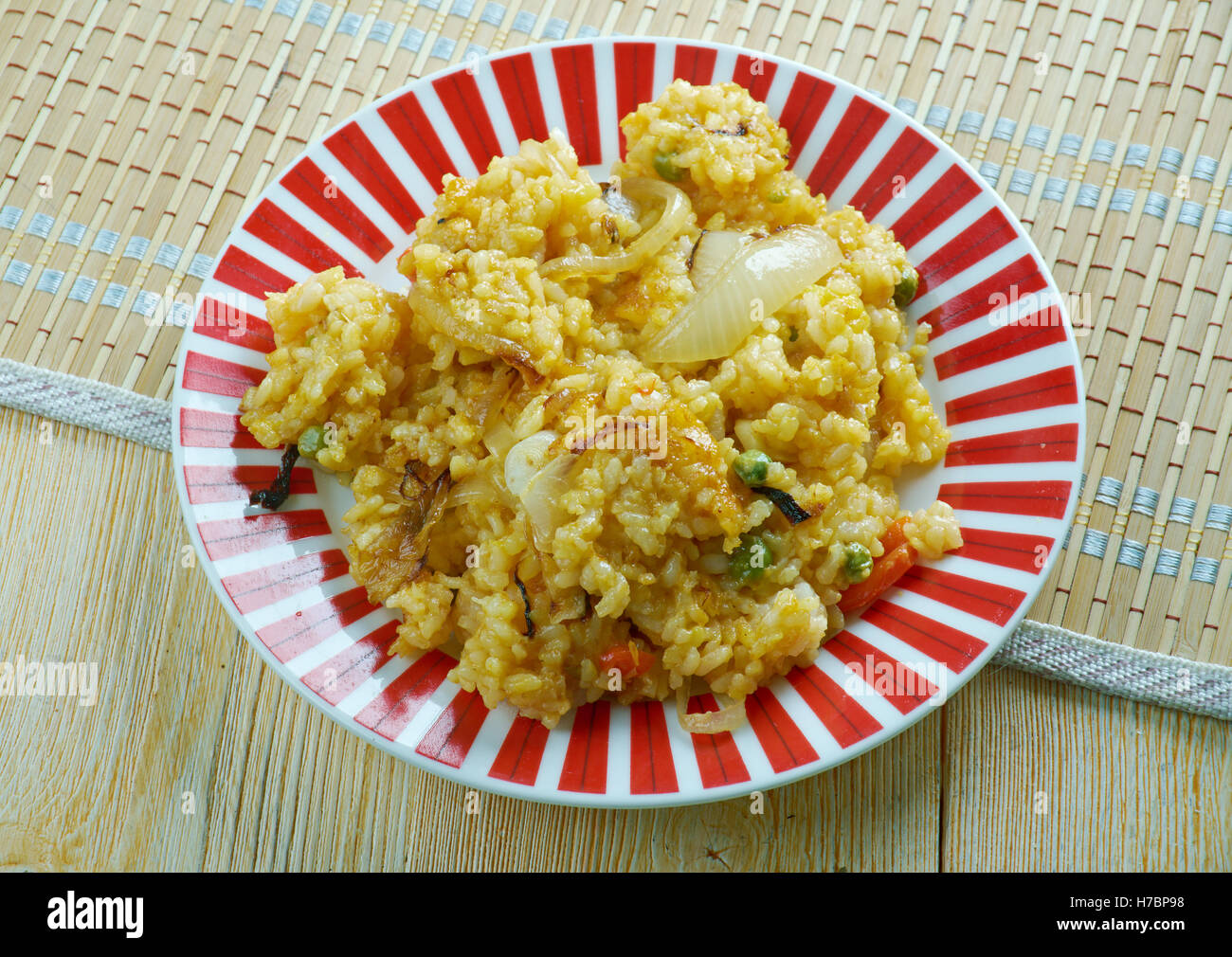 Traditional Bahraini Muhammar sweet rice dish seasoned with spices and ...