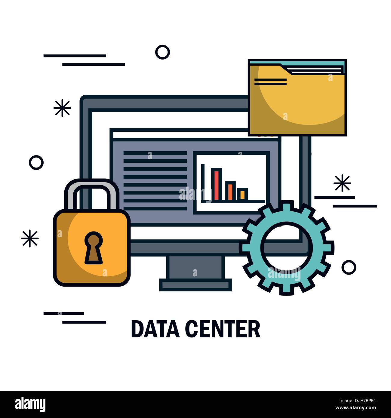 data center flat line icons vector illustration design Stock Vector ...