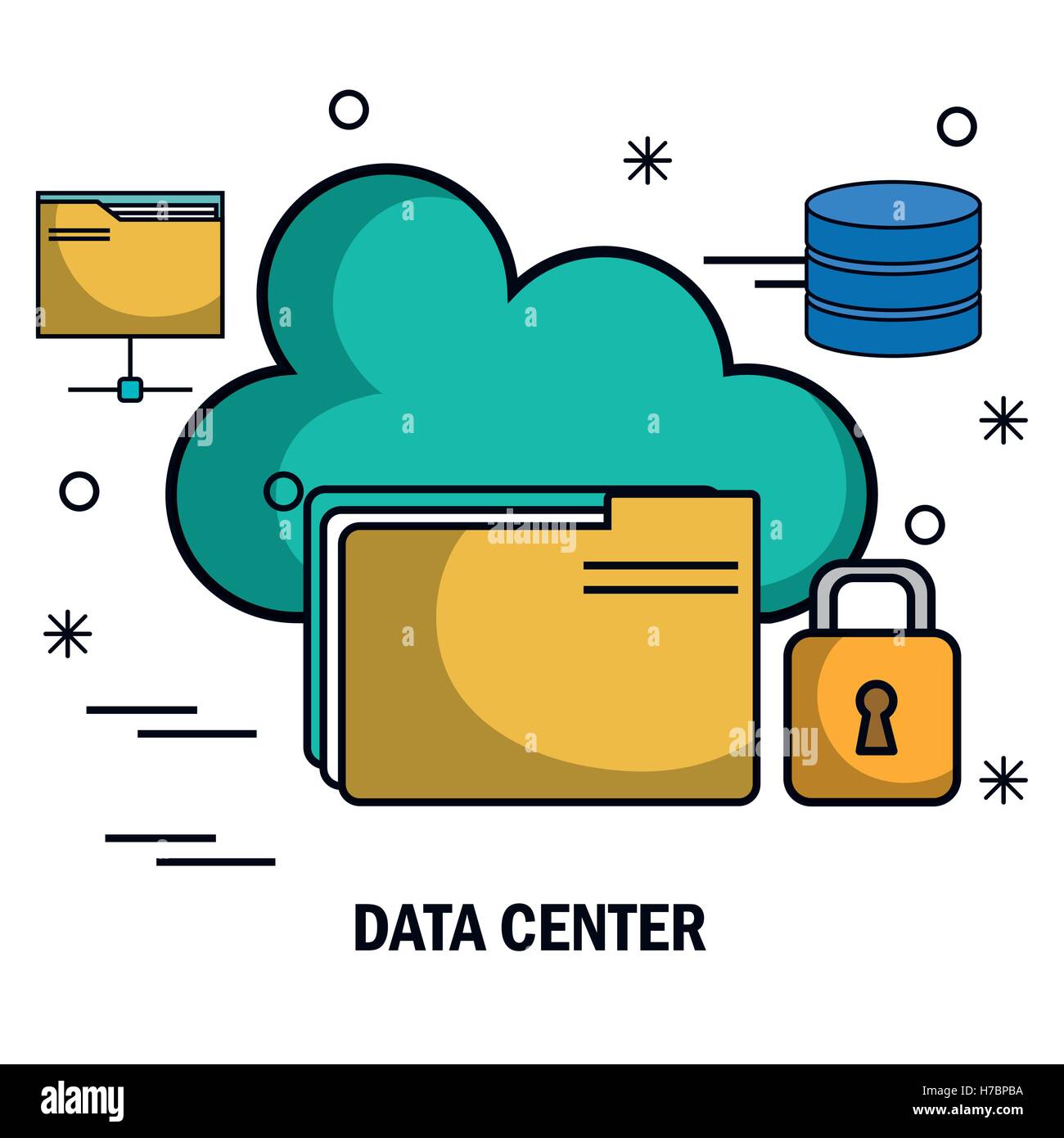 data center flat line icons vector illustration design Stock Vector ...