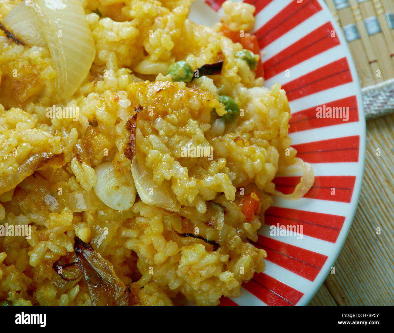 Traditional Bahraini Muhammar sweet rice dish seasoned with spices and ...