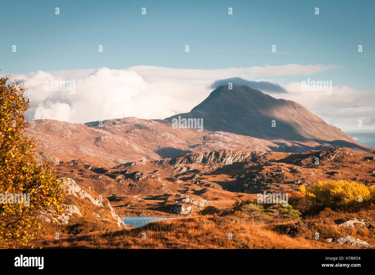 A landscape image of Canisp, a mountain in Assynt, in the Scottish ...