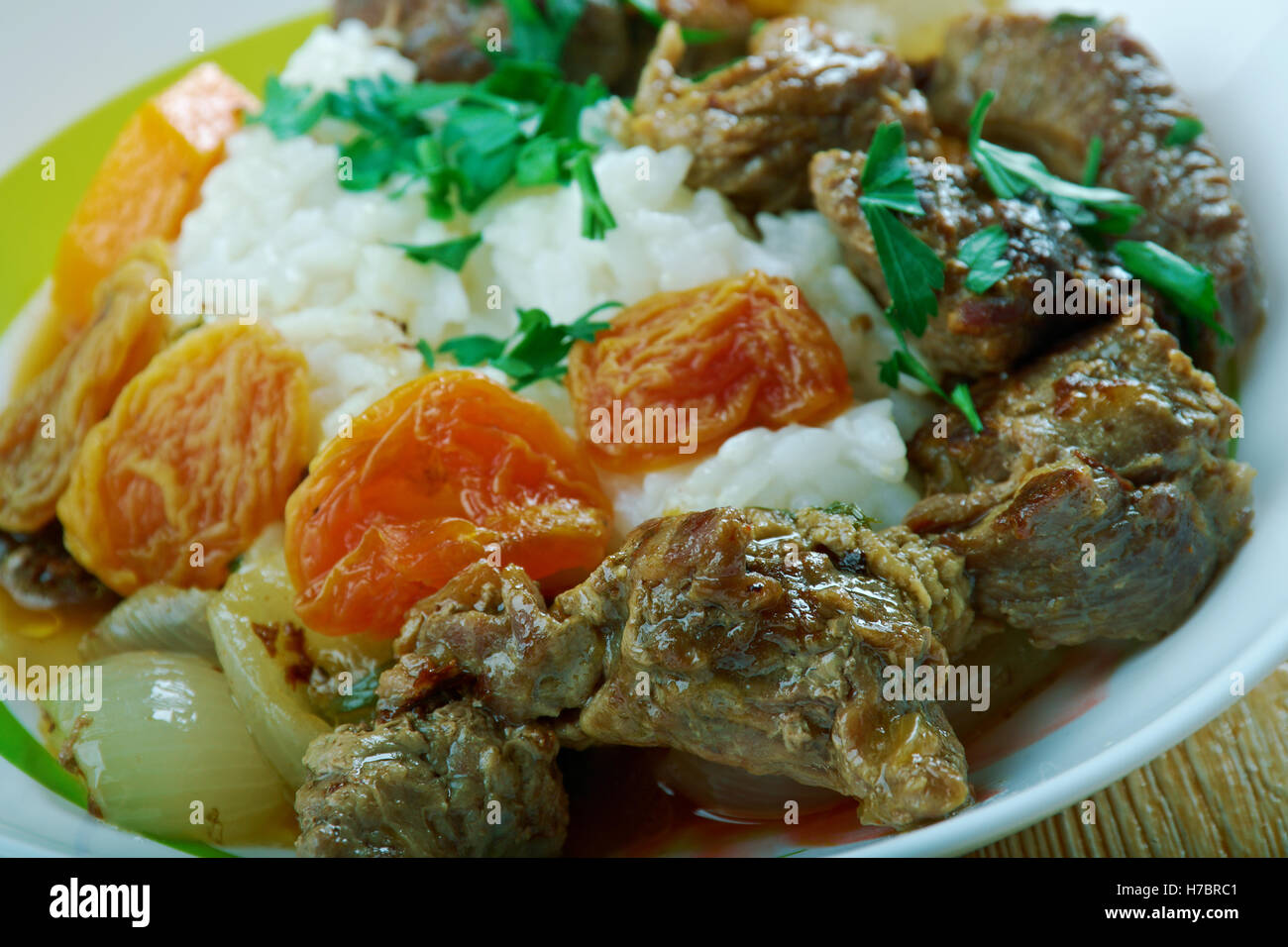 Beesvleisbredie - German beef stew with rice Stock Photo - Alamy