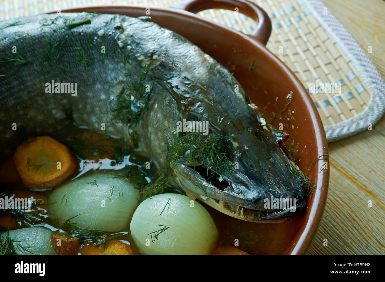 uunihauki Baked pike in Finnish. close up Stock Photo - Alamy