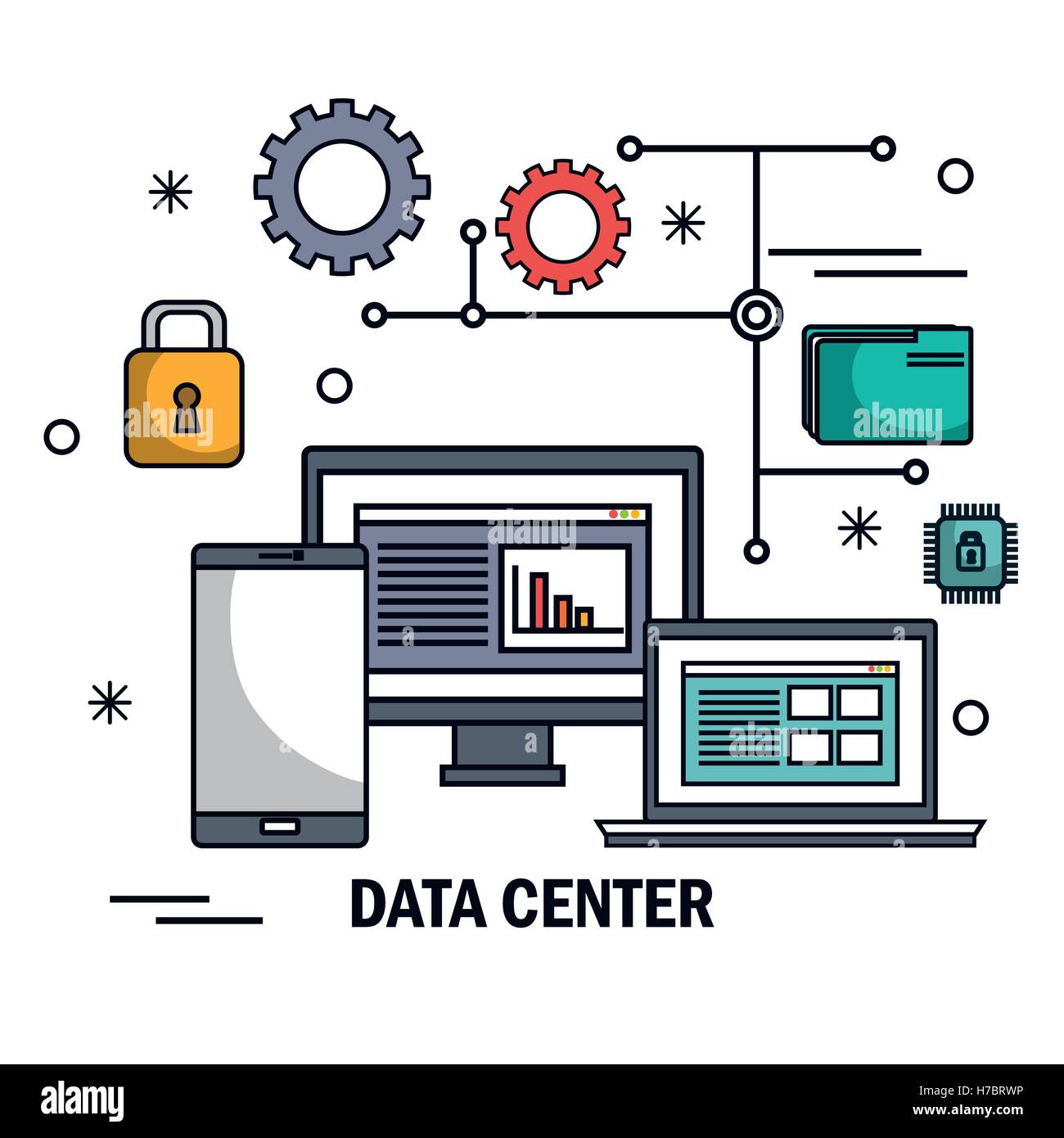data center flat line icons vector illustration design Stock Vector ...